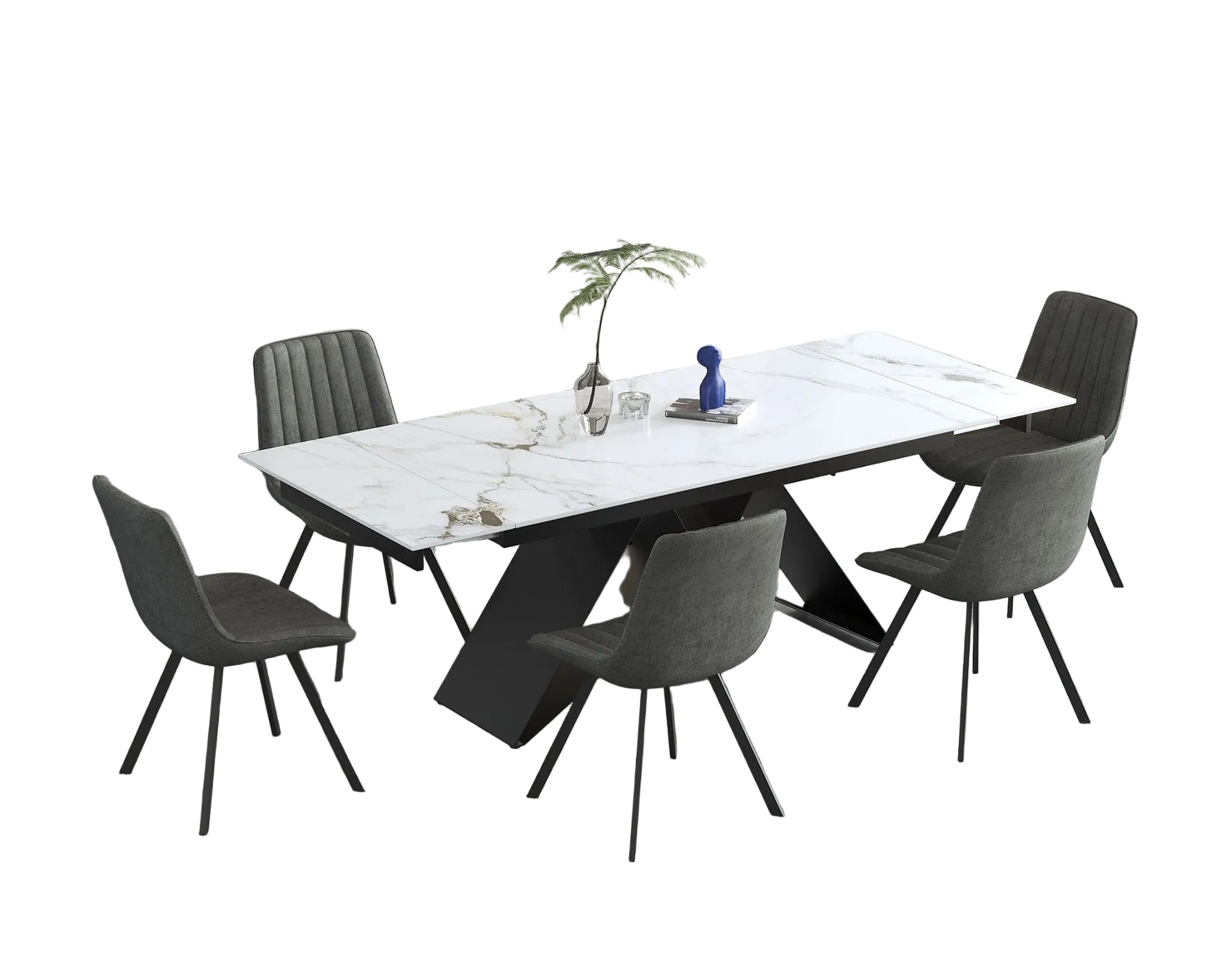 T-1545 Dining Table, 63" to 87" Extension, Features Vein-Matched Marbl ...